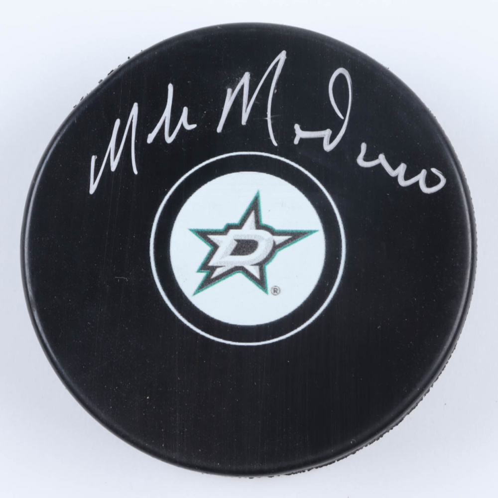 Mike Modano Signed Stars Logo Hockey Puck (Players ink) | Pristine Auction