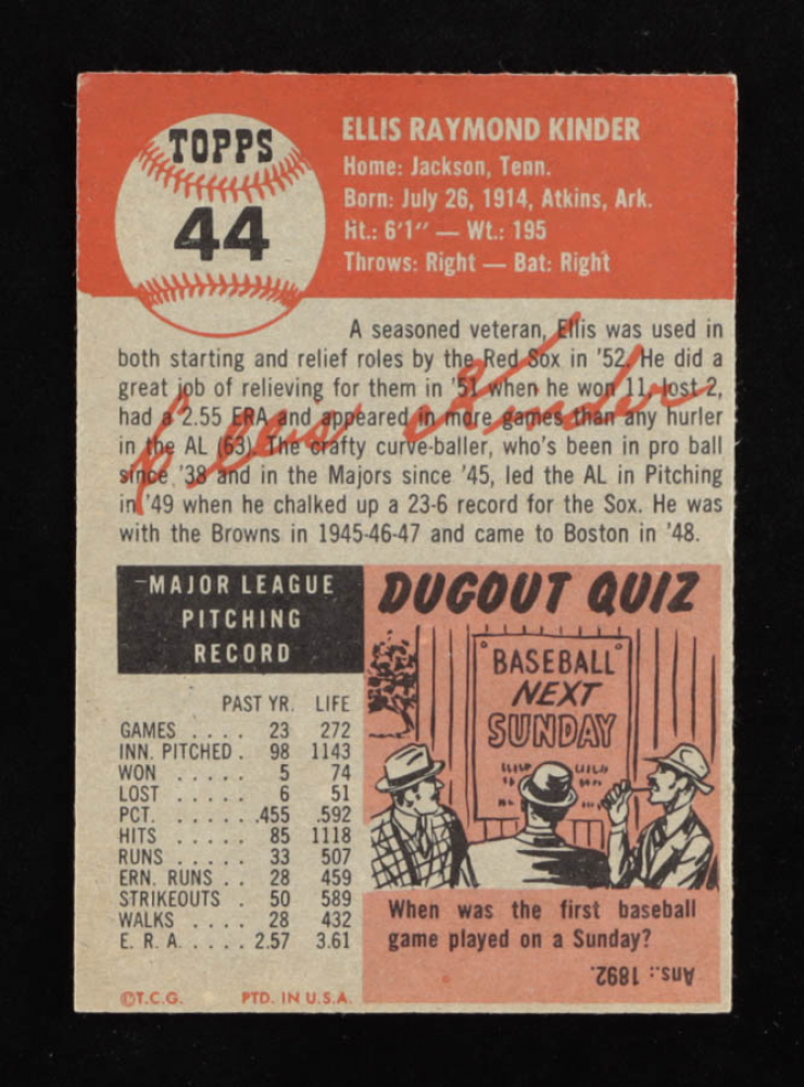 Ellis Kinder 1953 Topps #44 SP | Pristine Auction