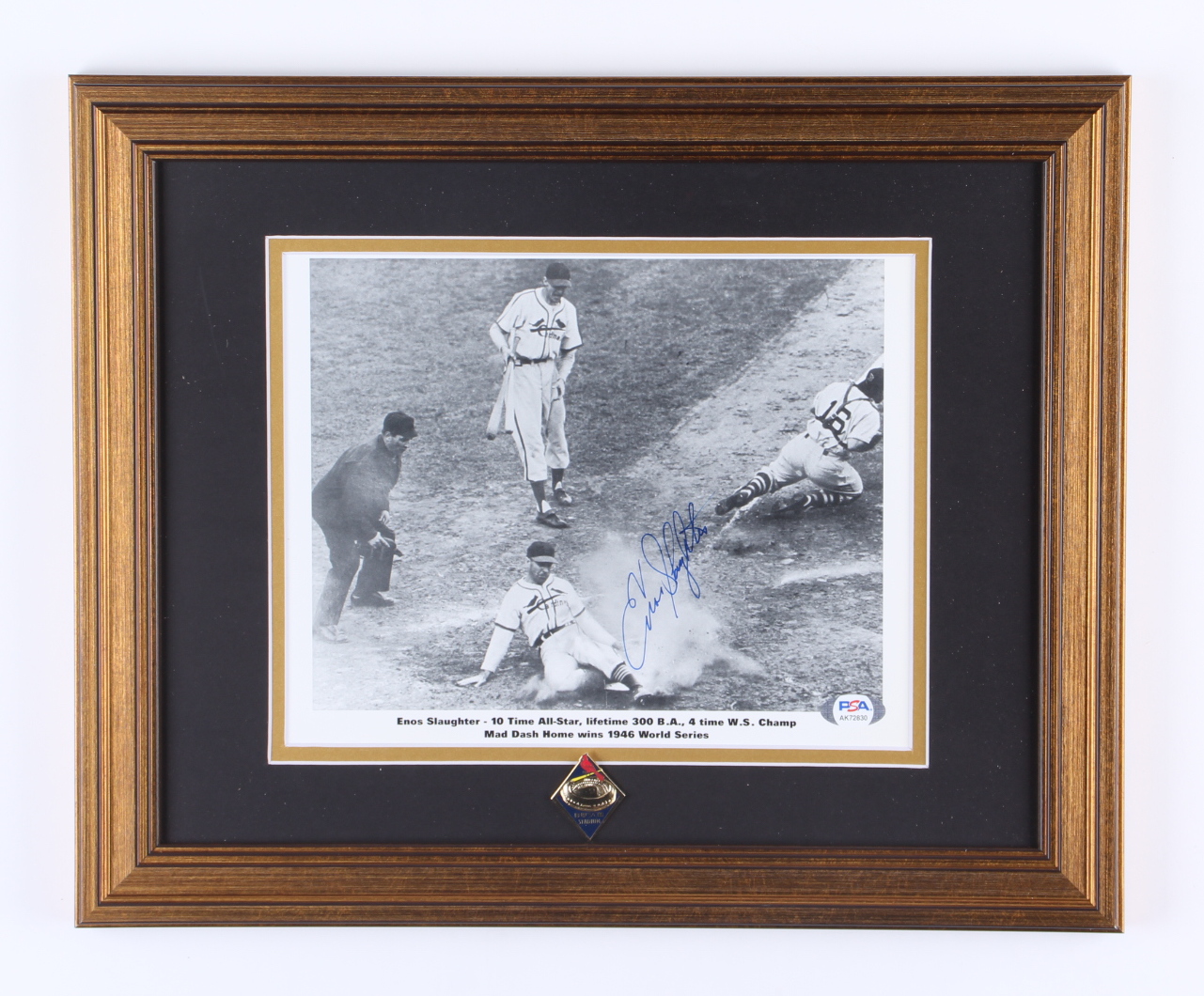 Enos Slaughter Signed 13x16 Custom Framed Photo Display with Busch ...