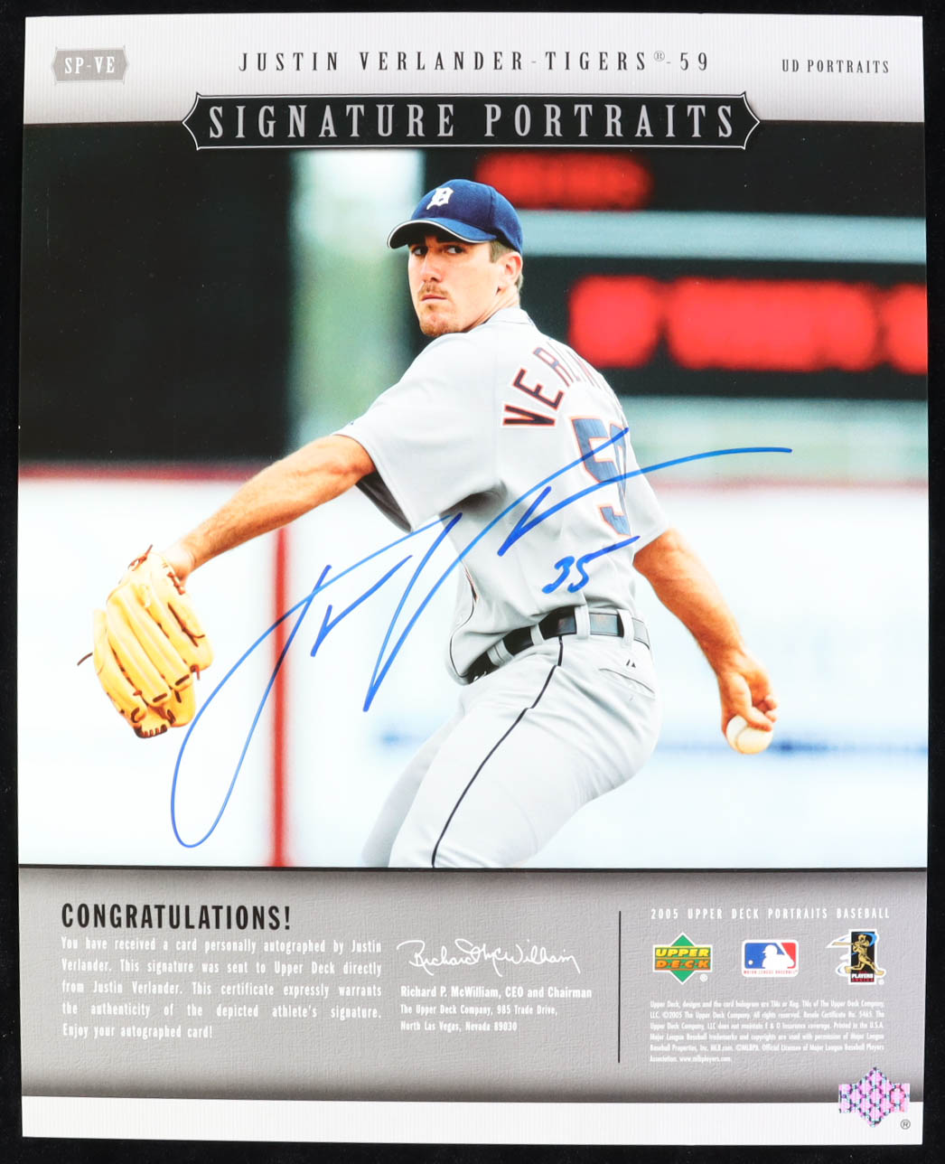 Justin Verlander 2005 UD Portraits Signature Portraits Duel Auto 8x10 # ...