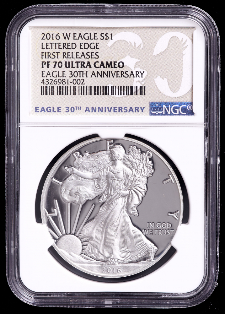 2016-W American Silver Eagle $1 One Dollar Coin - 30th Anniversary, First Releases, Lettered ...
