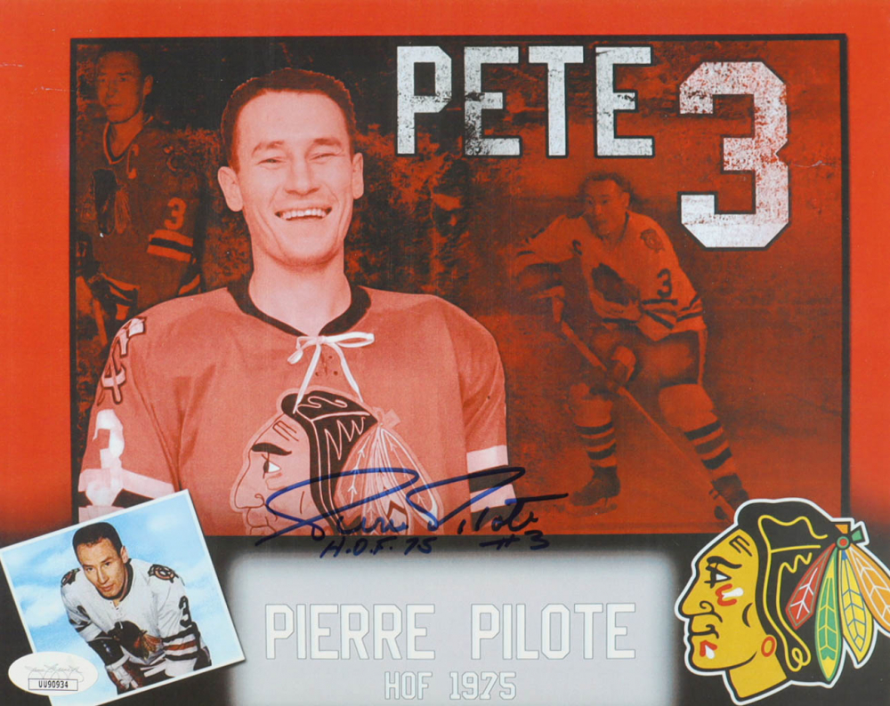 Pierre Pilote Signed Blackhawks 8x10 Photo Inscribed "H.O.F. 75" (JSA ...