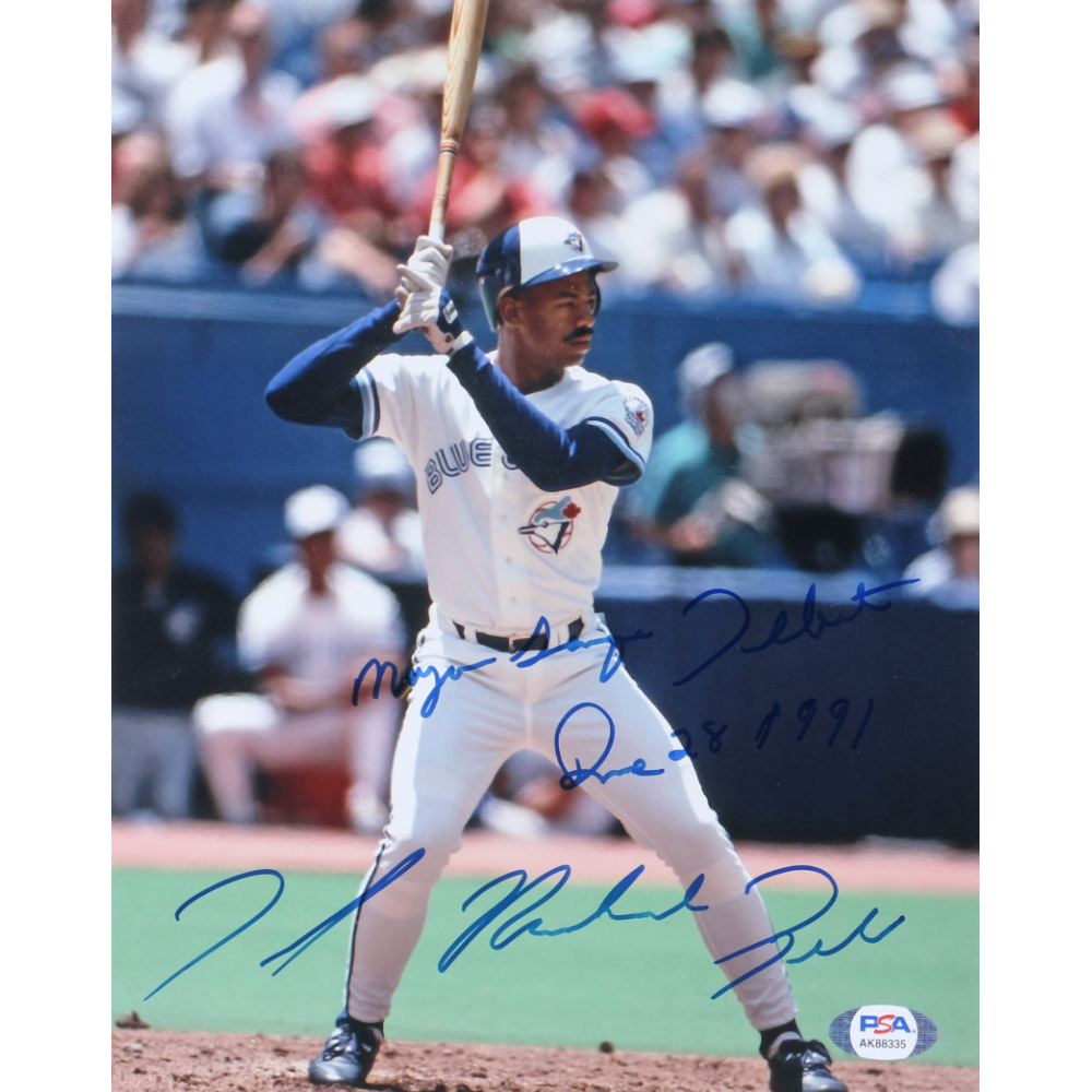 Derek Bell Signed Blue Jays 8x10 Photo Inscribed "Major League Debut ...