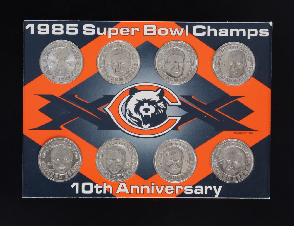 Set of (8) Vintage 1985 Bears Super Bowl Champs 10th Anniversary Coins ...