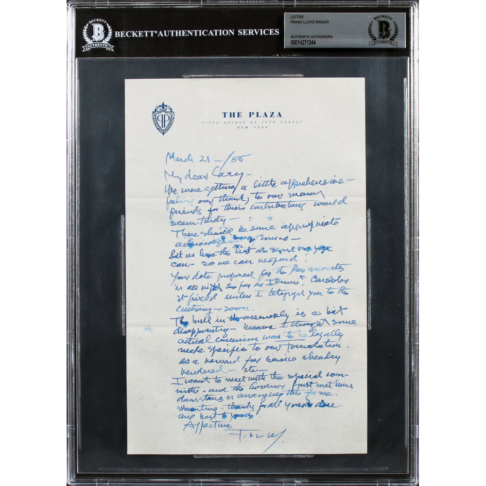 Frank Lloyd Wright Signed 6x9.25 Hand-Written Letter (BGS) | Pristine ...