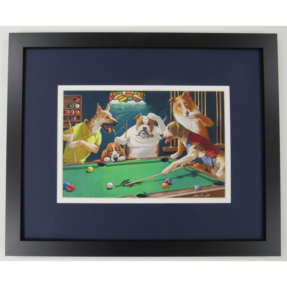 "Dogs Playing Pool" Custom Framed Print | Pristine Auction