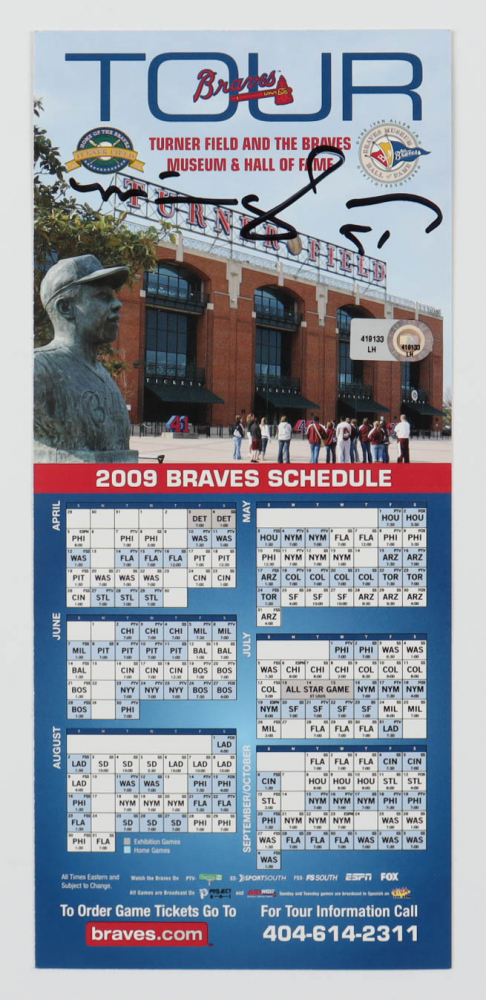 Mike Gonzalez Signed Braves Pocket Baseball Schedule (MLB) | Pristine ...