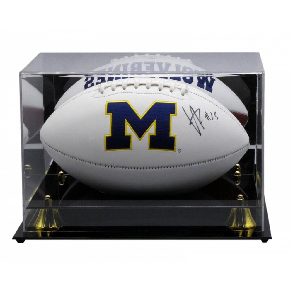 Hassan Haskins Signed Michigan Wolverines Logo Football with Display ...