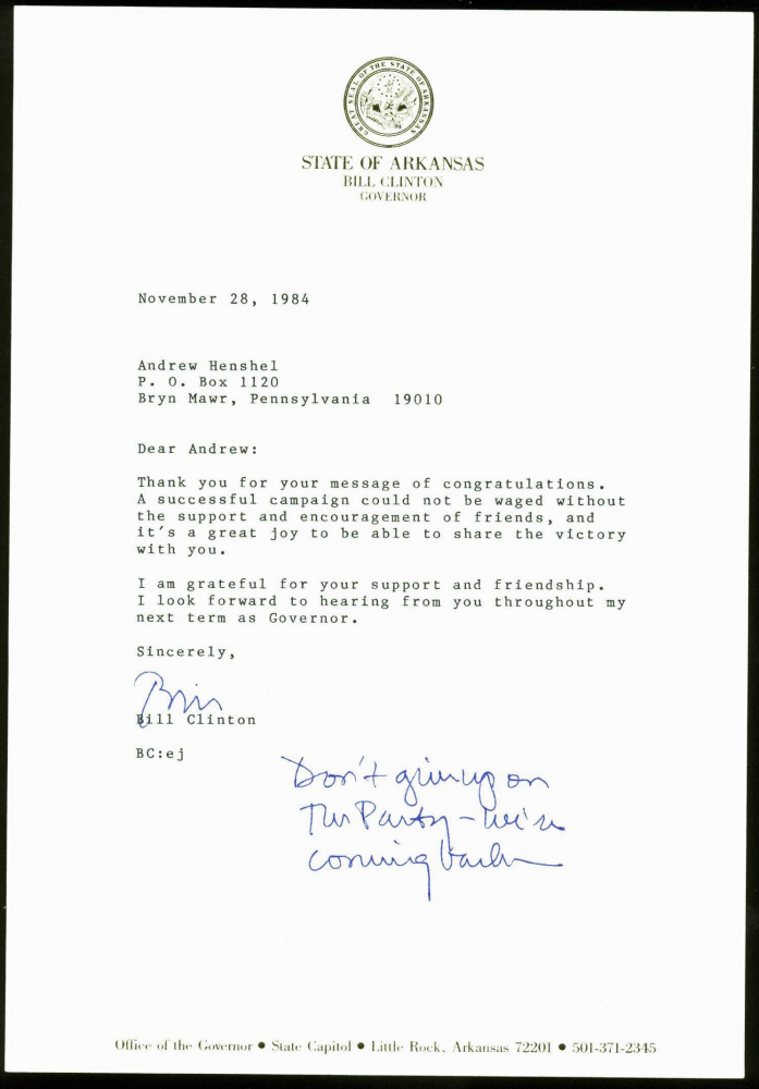 Bill Clinton Signed 1984 Letter (PSA) | Pristine Auction