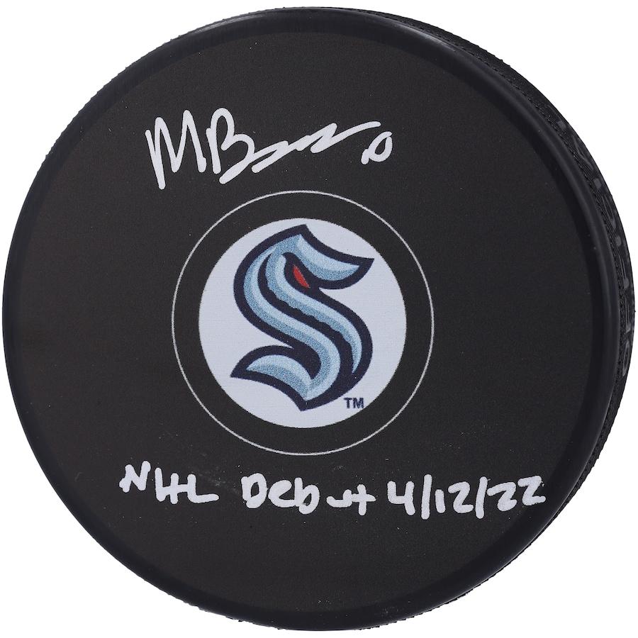 Matty Beniers Signed 2021 NHL Draft Logo Hockey Puck Inscribed "NHL ...