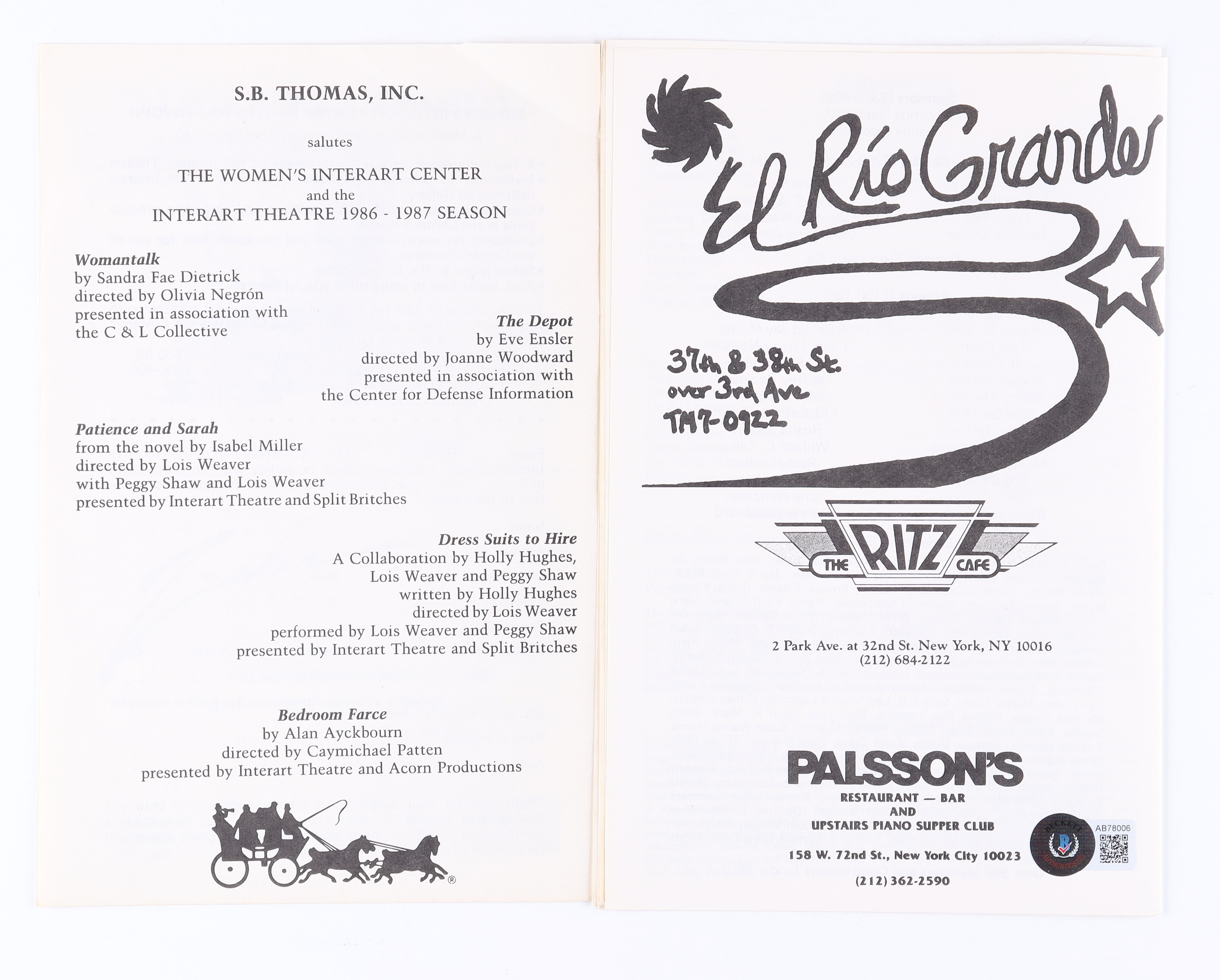 1987 "Bedroom Farce" Program Cast-Signed By (8) with Michael Tolan, Brooke Palance, David ...