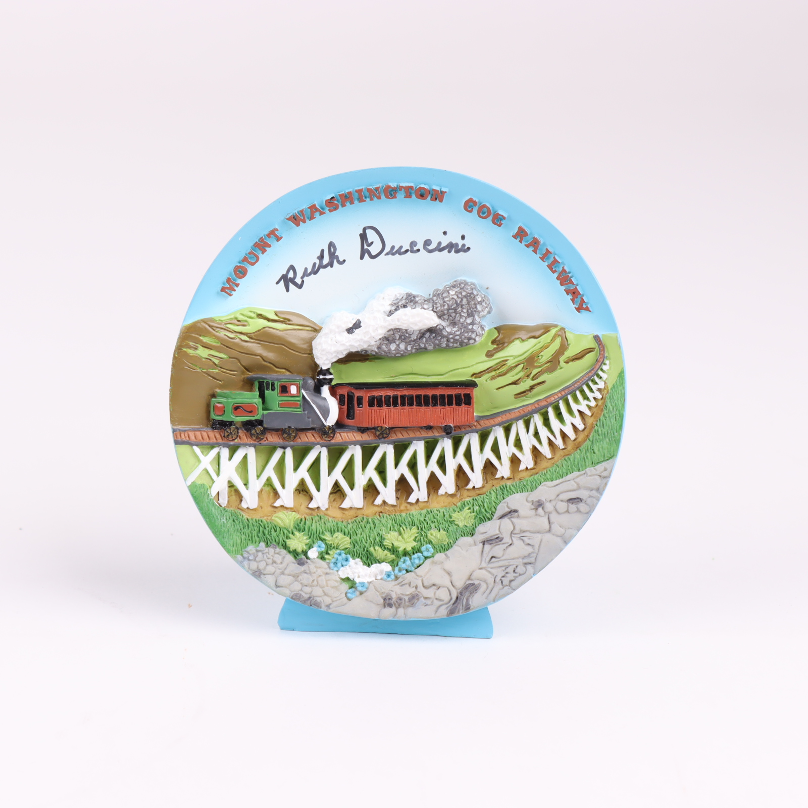 Ruth Duccini Signed "Mount Washington Cog Railway" Ceramic Paperweight ...