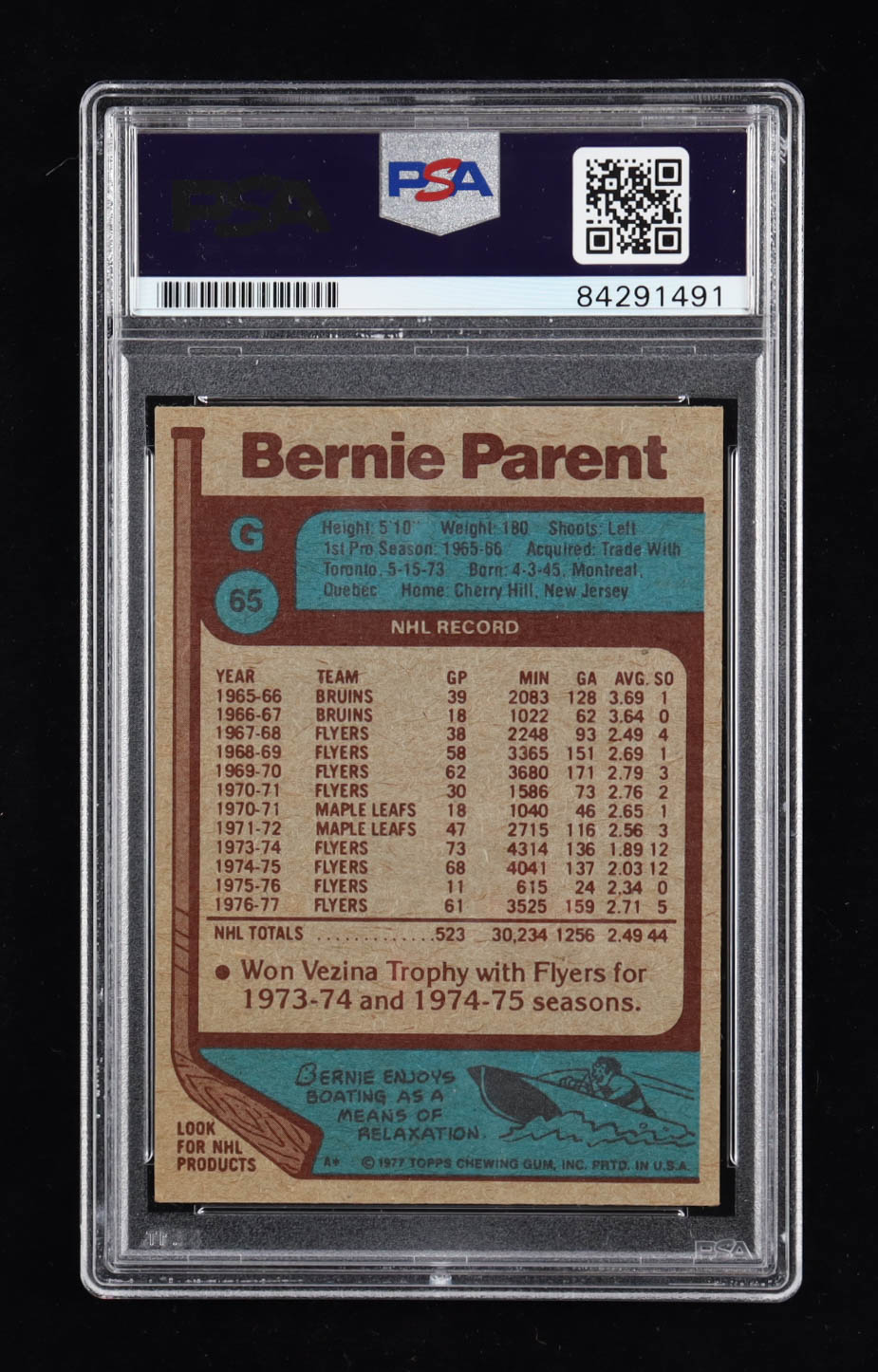 Bernie Parent Signed 1977-78 Topps #65 Inscribed "HOF 84" (PSA ...