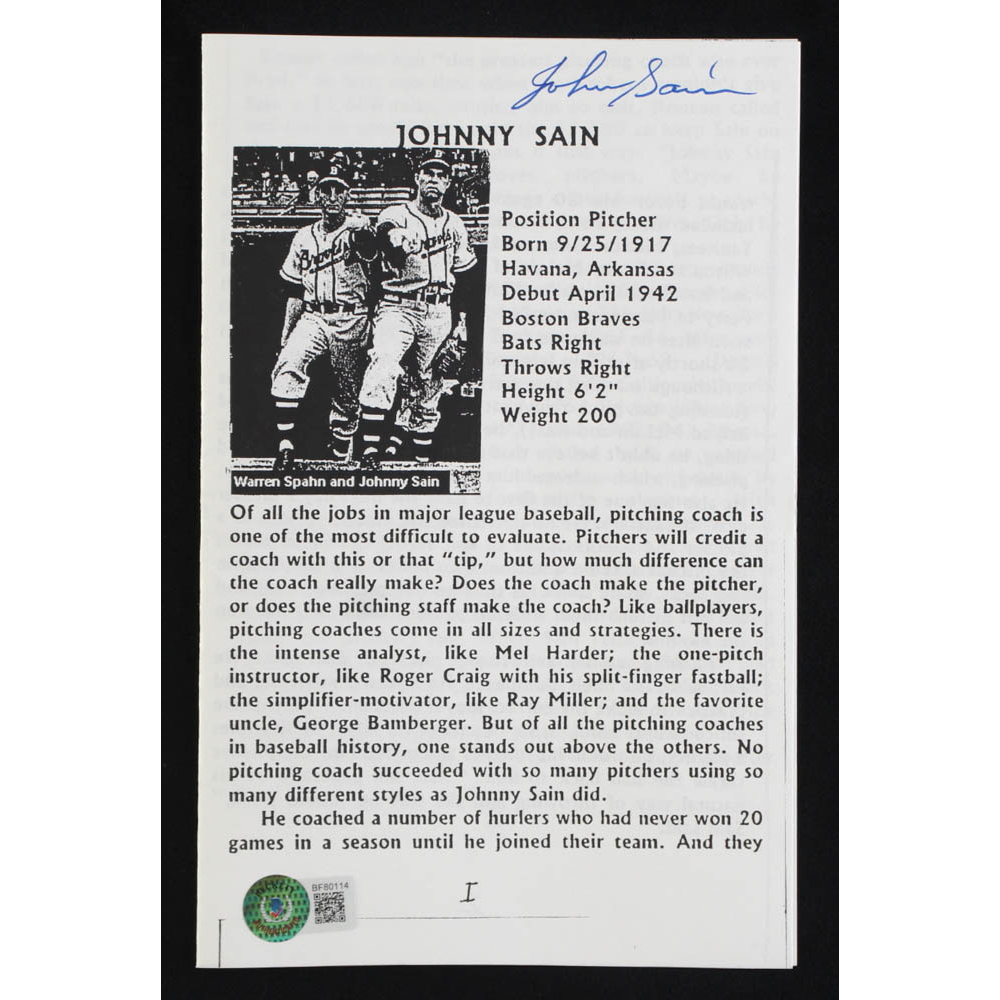 Johnny Sain Signed Braves Pamphlet (Beckett) | Pristine Auction