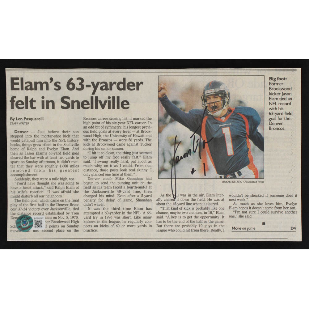 Jason Elam Signed Broncos 6x10 Newspaper Cutout (Beckett) | Pristine ...