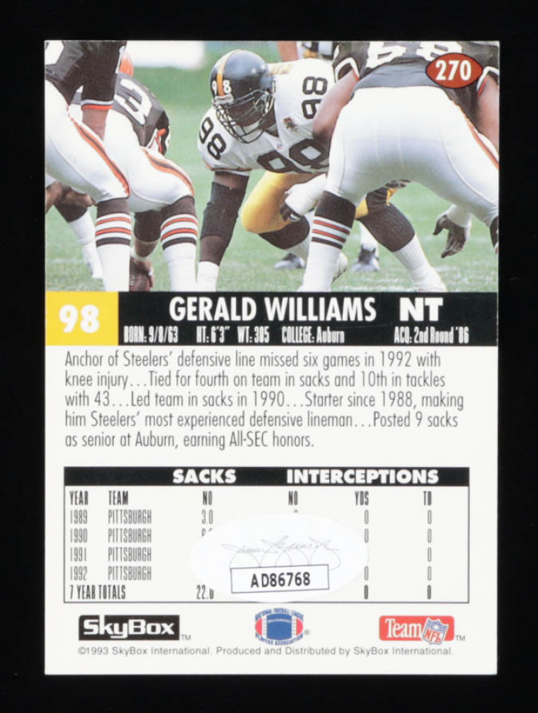 Gerald Williams Signed 1993 SkyBox Impact #270 (JSA) | Pristine Auction