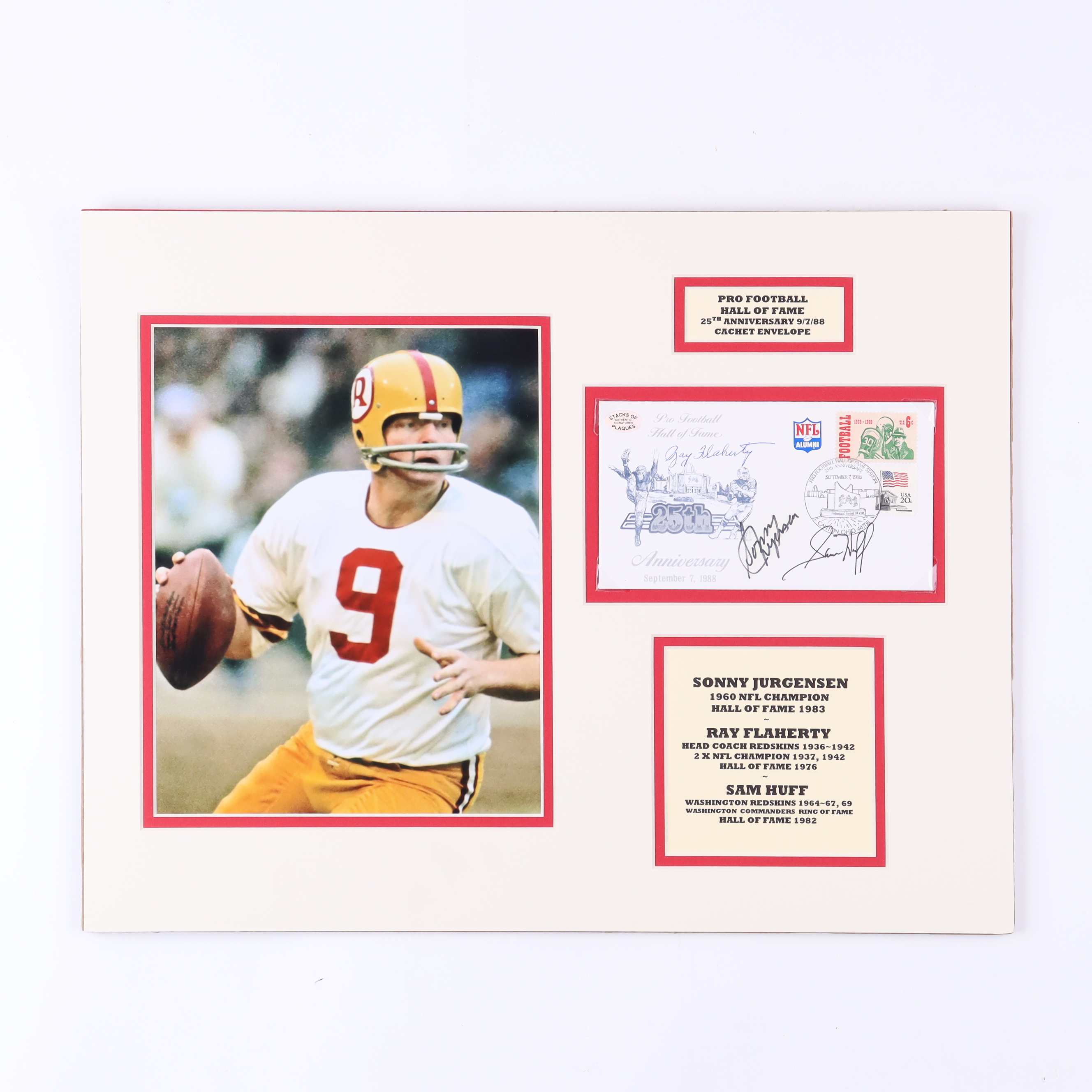 Sonny Jurgensen, Ray Flaherty, & Sam Huff Signed 25th Anniversary Pro ...