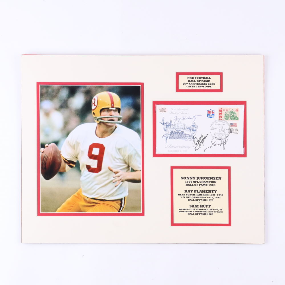Sonny Jurgensen, Ray Flaherty, & Sam Huff Signed 25th Anniversary Pro ...