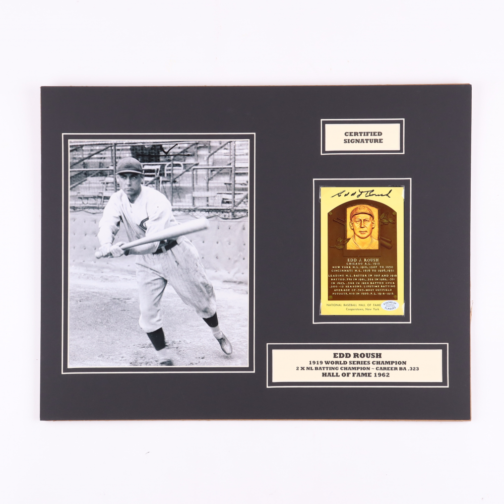 Edd Roush Signed Custom Matted Hall of Fame Plaque Postcard Display ...