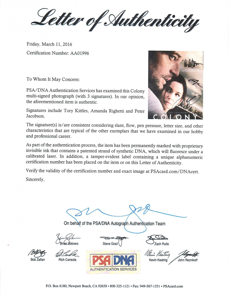 "Colony" 8x10 Photo Cast-Signed by Tory Kittles, Amanda Righetti ...