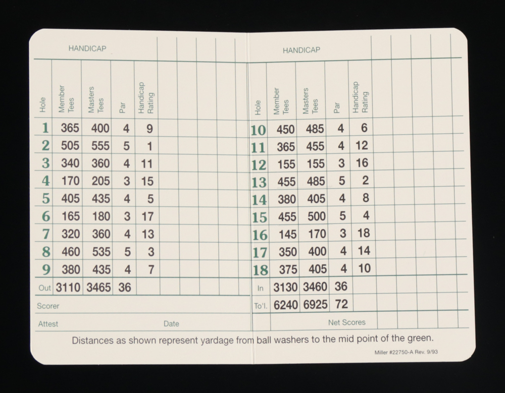 Lee Elder Signed Augusta National Golf Club Score Card (JSA) | Pristine ...