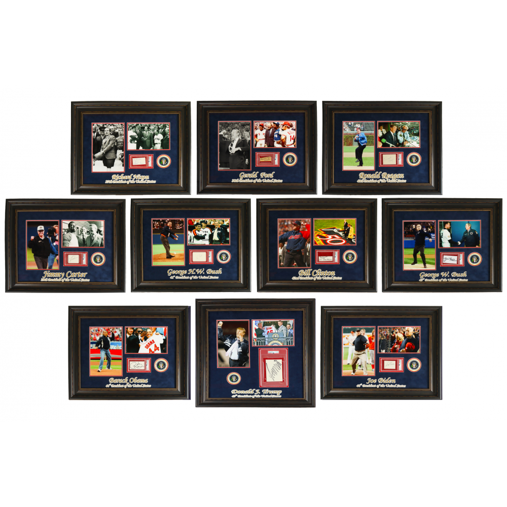 Set of (10) MLB Presidential "First Pitch" Custom Framed Cut Displays ...