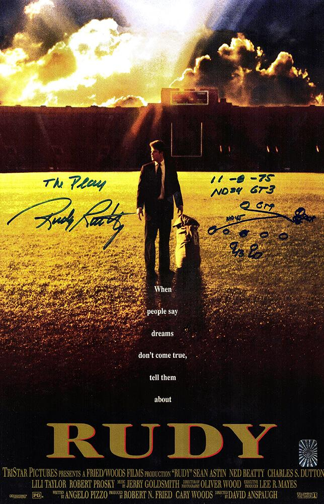 Rudy Ruettiger Signed "Rudy" 11x17 Movie Poster Inscribed "The Play ...
