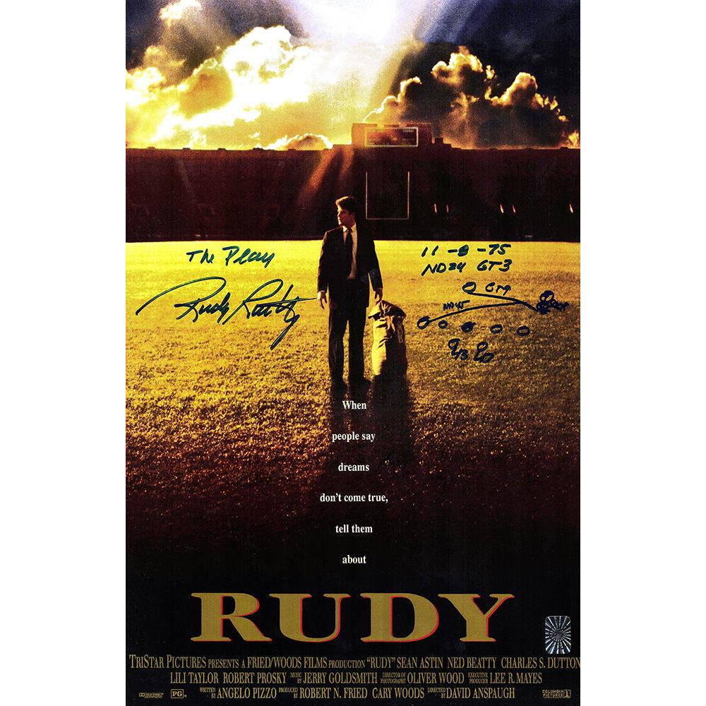 Rudy Ruettiger Signed "Rudy" 11x17 Movie Poster Inscribed "The Play ...