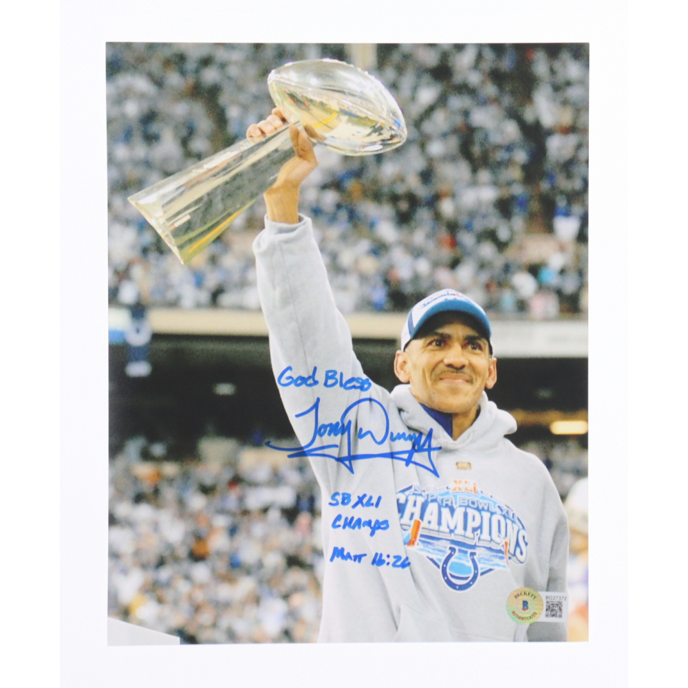 Tony Dungy Signed Colts 8x10 Photo Inscribed "God Bless" & "SB XLI ...
