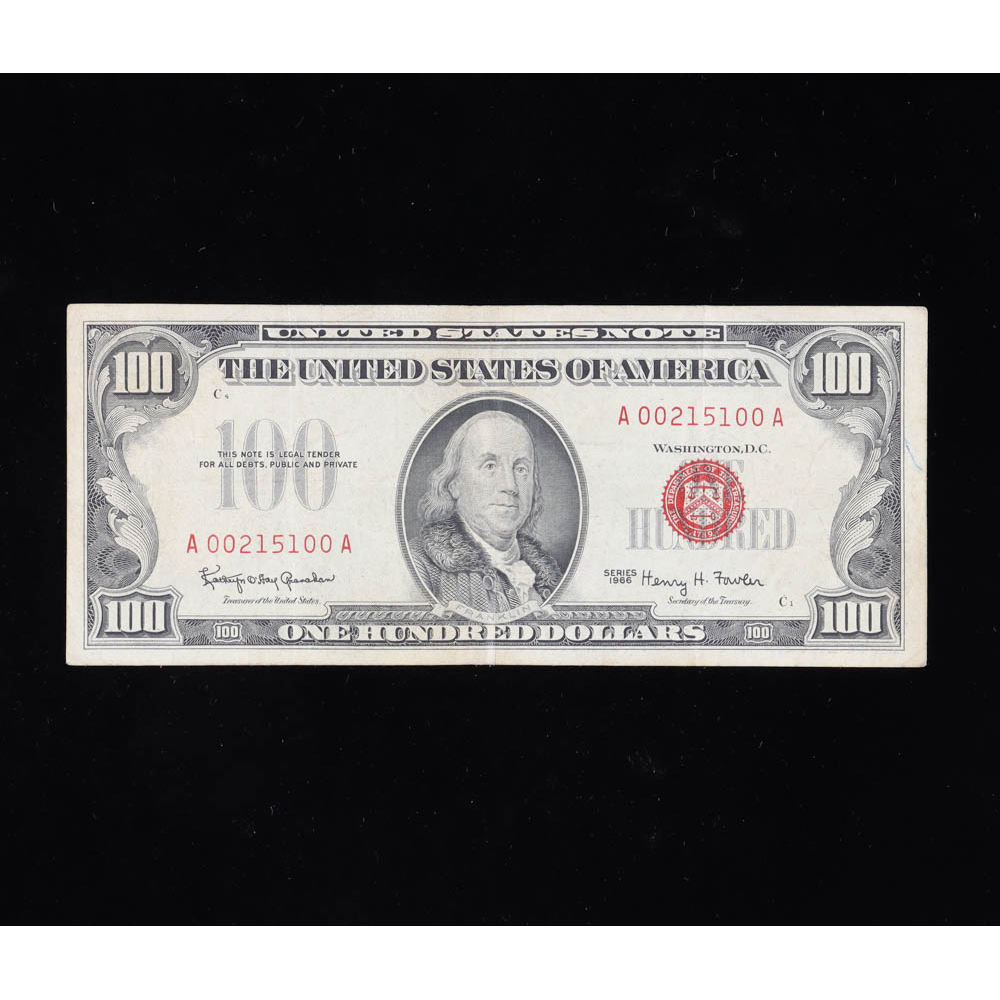 1966 $100 Red Seal U.S. National Currency Bank Note | Pristine Auction