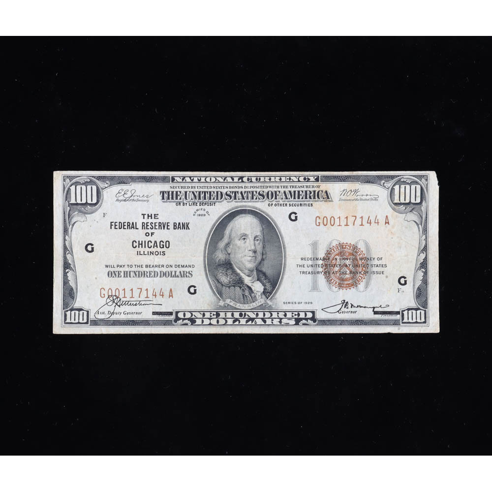 1929 $100 Brown Seal U.S. National Currency Bank Note - (Federal Reserve Bank of Chicago ...