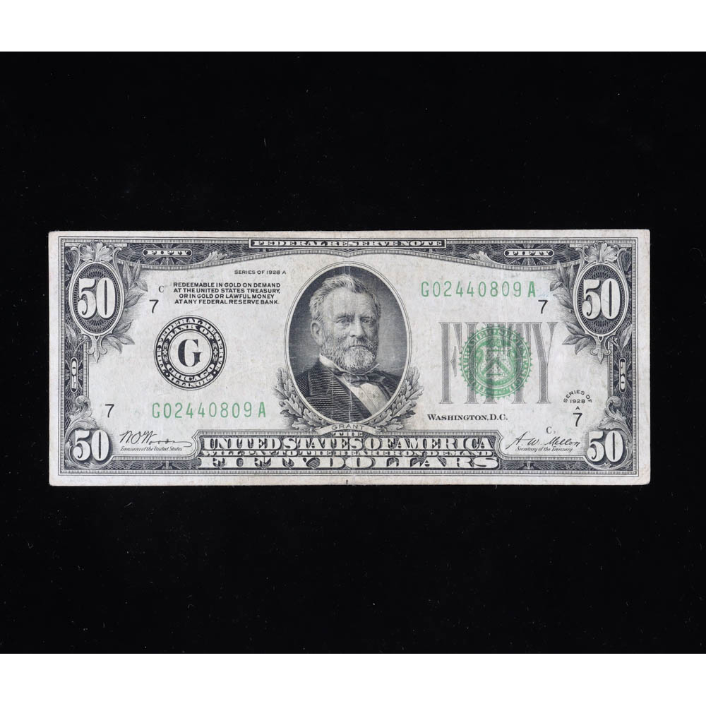 1928 $50 Fifty Dollar Green Seal U.S. Federal Reserve Note | Pristine ...