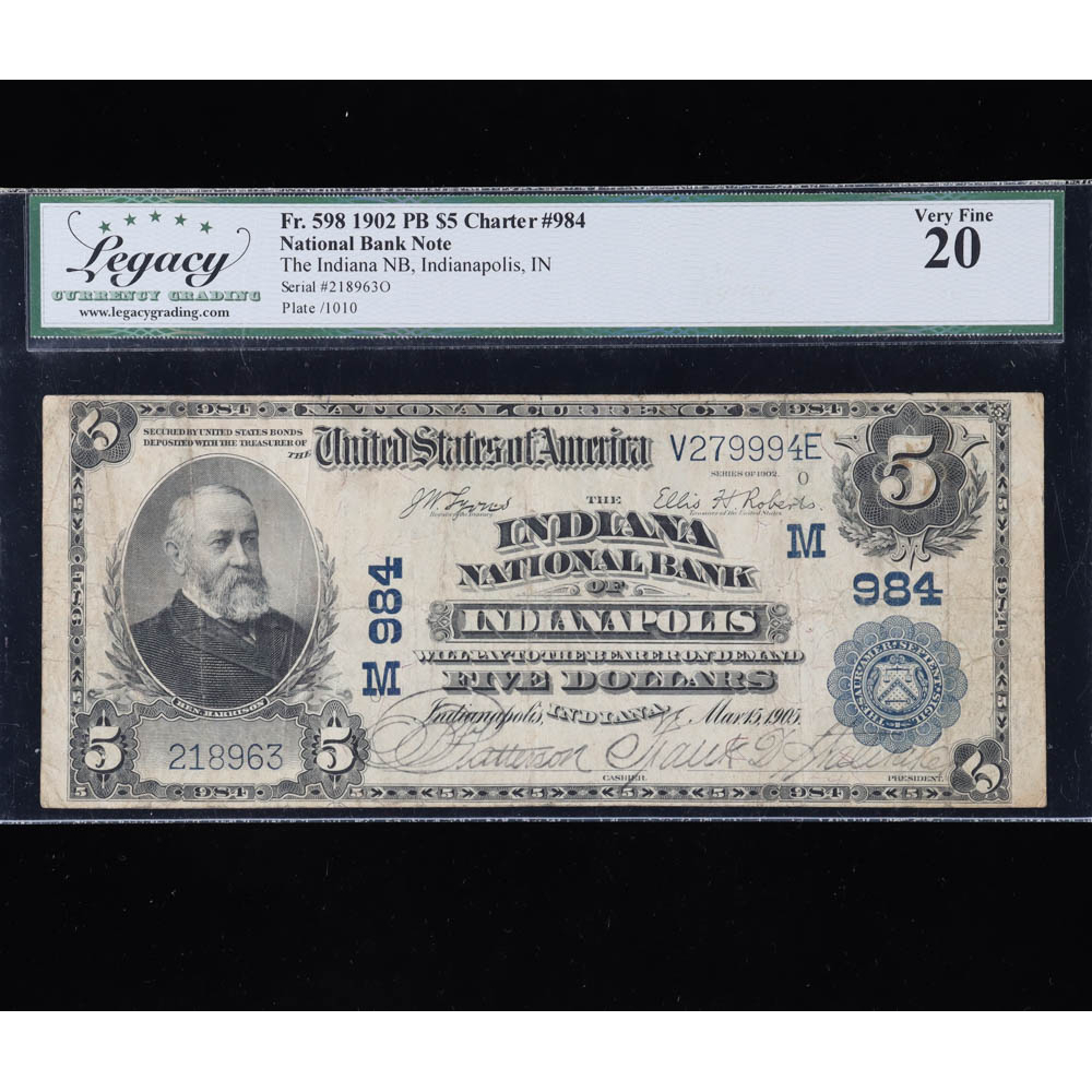 1902 $5 Five Dollar U.S. National Currency Blue Seal Bank Note (Legacy ...