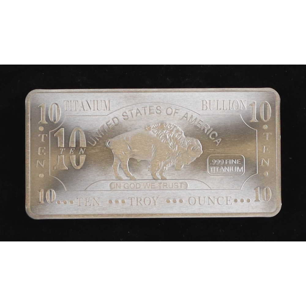 Ten Troy Ounce "Buffalo" .999 Fine Titanium Bullion Bar | Pristine Auction