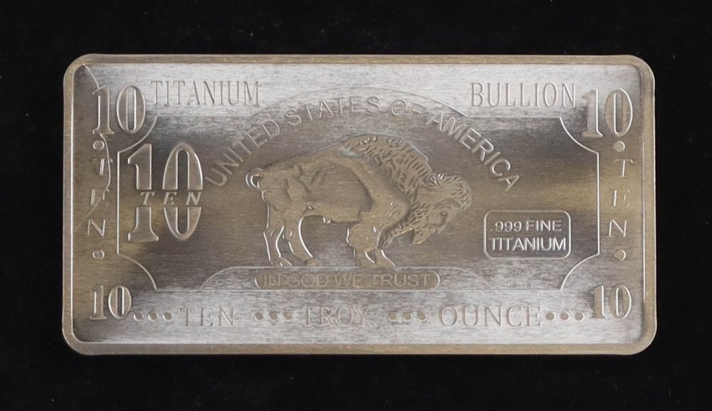 Ten Troy Ounce "Buffalo" .999 Fine Titanium Bullion Bar | Pristine Auction