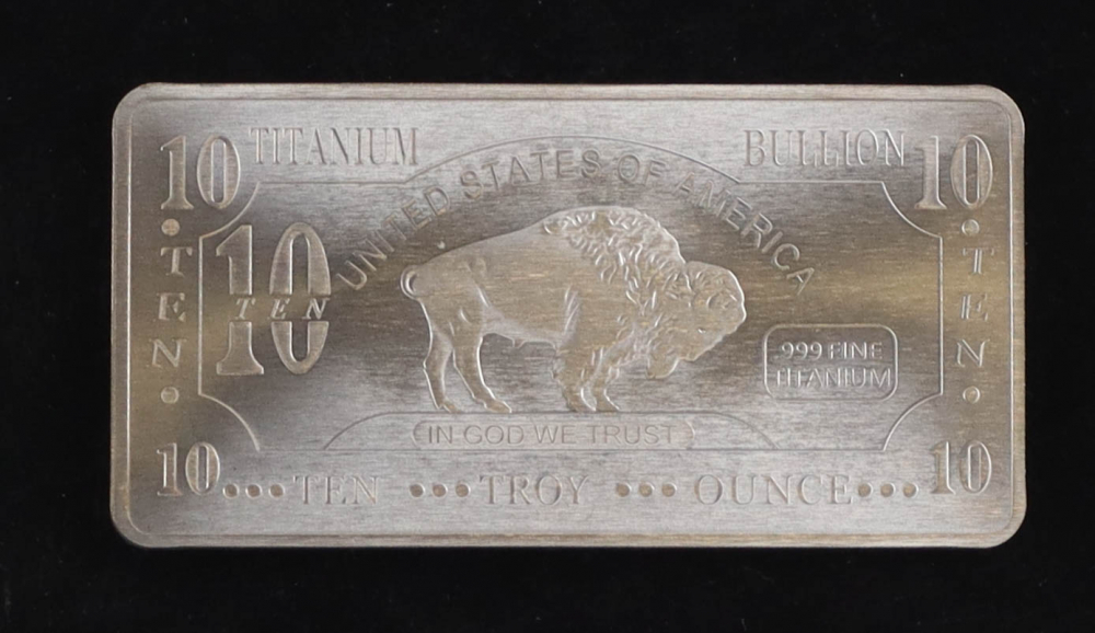 Ten Troy Ounce "Buffalo" .999 Fine Titanium Bullion Bar | Pristine Auction