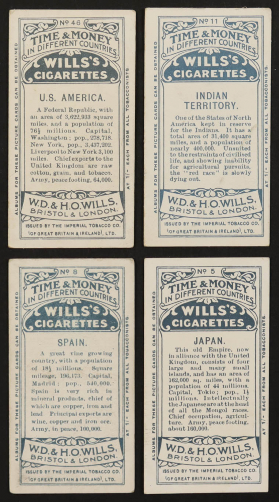 Complete Set of (50) 1908 Will's "Time & Money" Vintage Tobacco Cigarette Cards | Pristine Auction