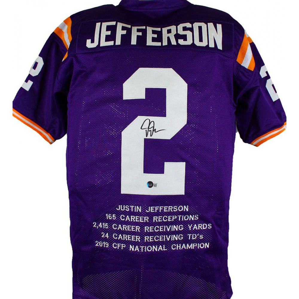 Justin Jefferson Signed Career Highlight Stat Jersey (Beckett ...