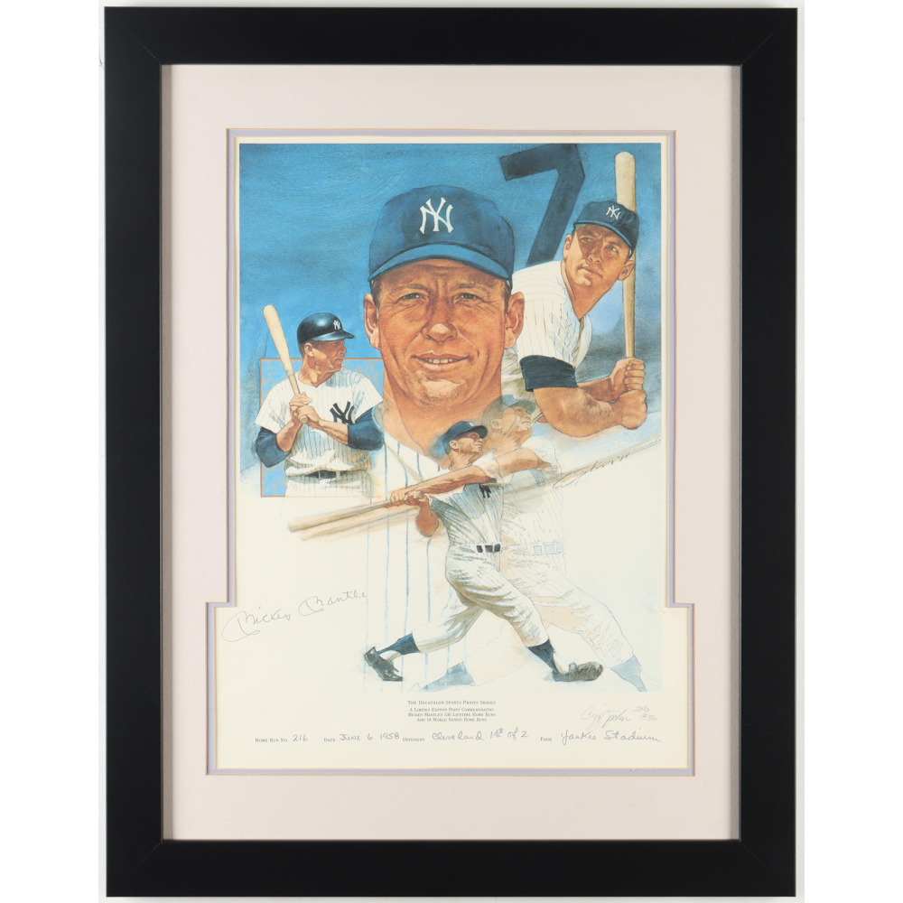 Mickey Mantle Signed LE Yankees Custom Framed Matted Lithograph ...