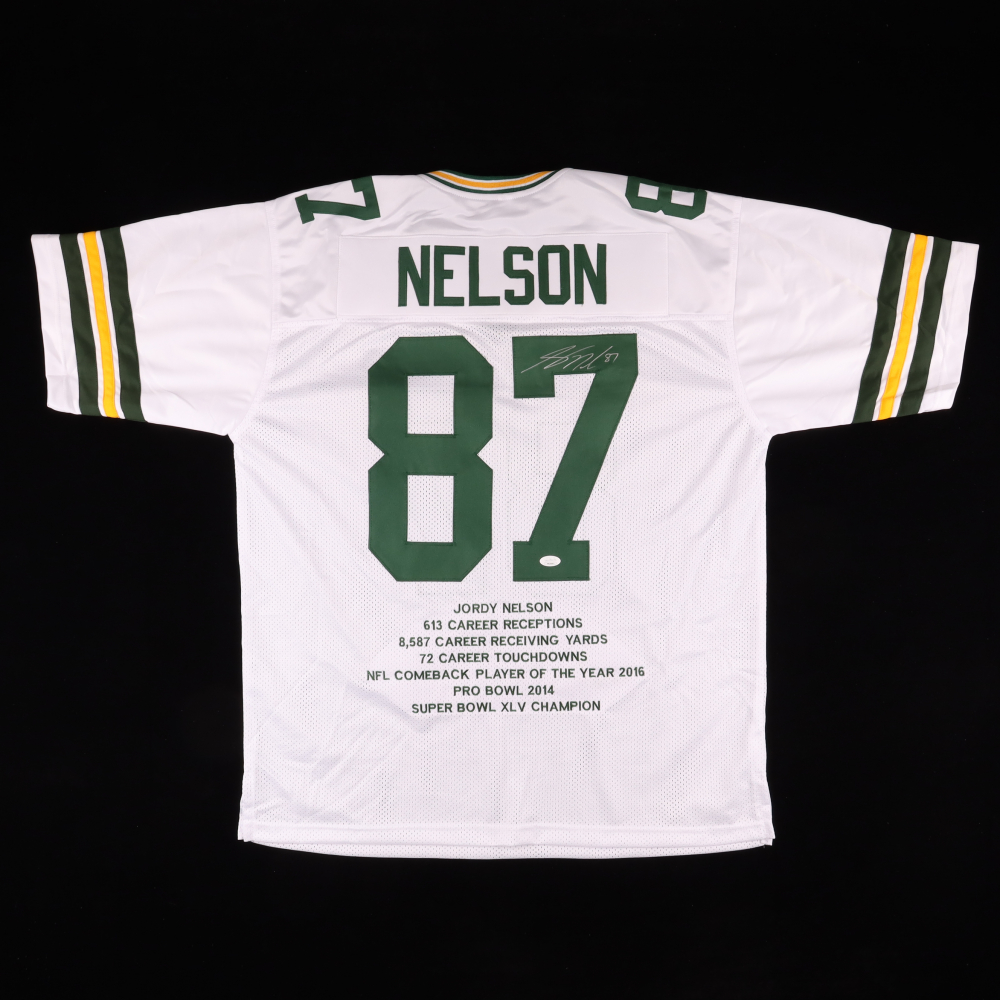 Jordy Nelson Signed Career Highlight Stat Jersey (JSA) | Pristine Auction