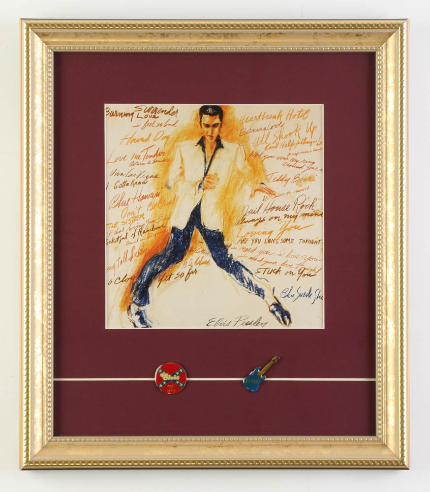 Elvis Custom Framed Print Display with (2) Elvis Presley Pins ...