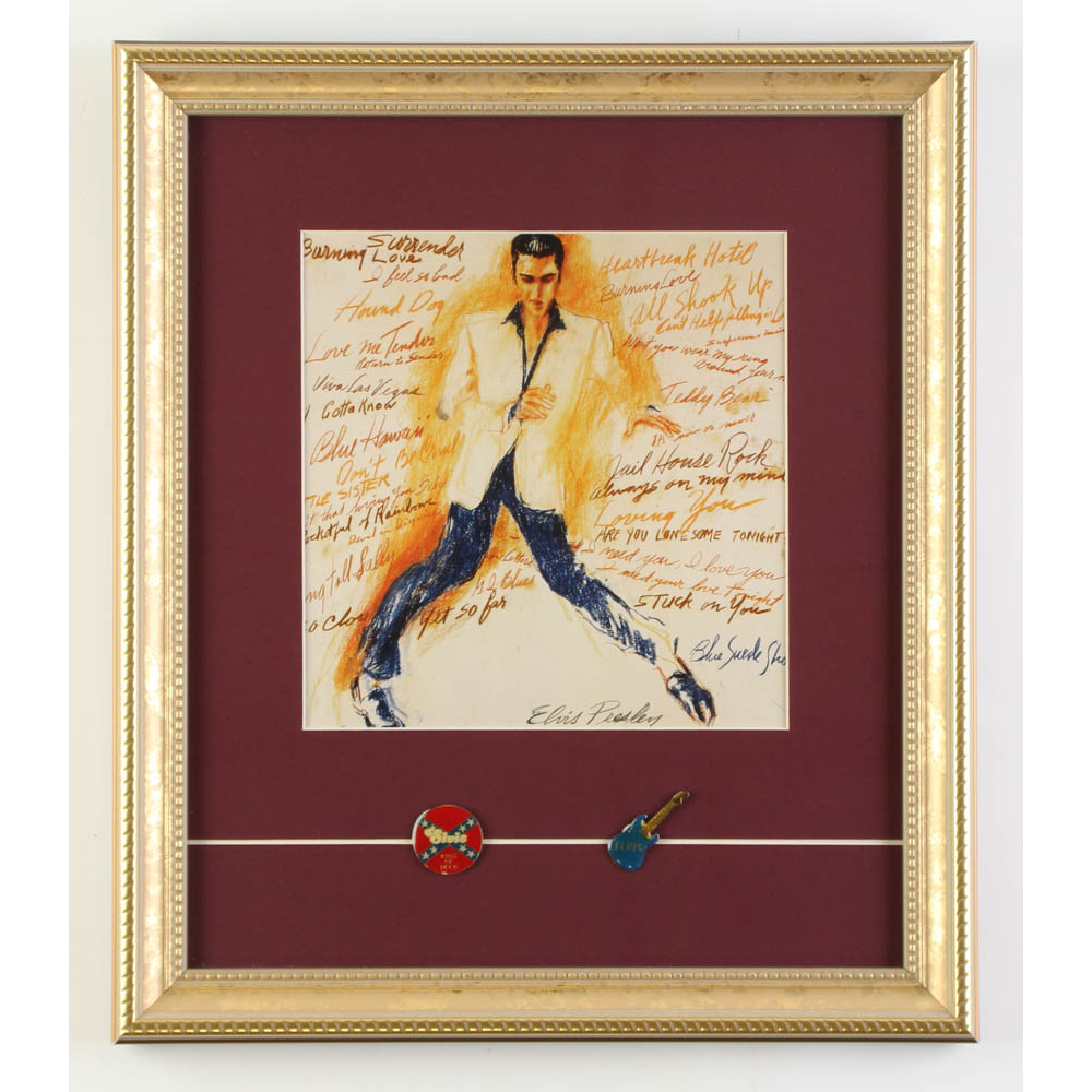 Elvis Custom Framed Print Display with (2) Elvis Presley Pins ...