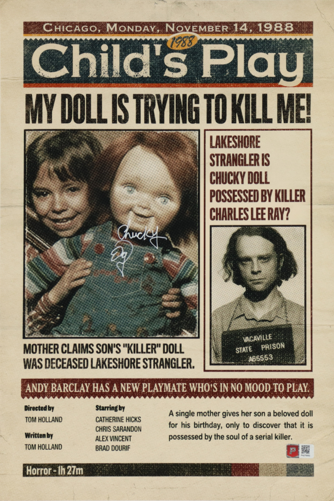Ed Gale Signed "Child's Play" 12x18 Photo Inscribed "Chucky" (PA ...