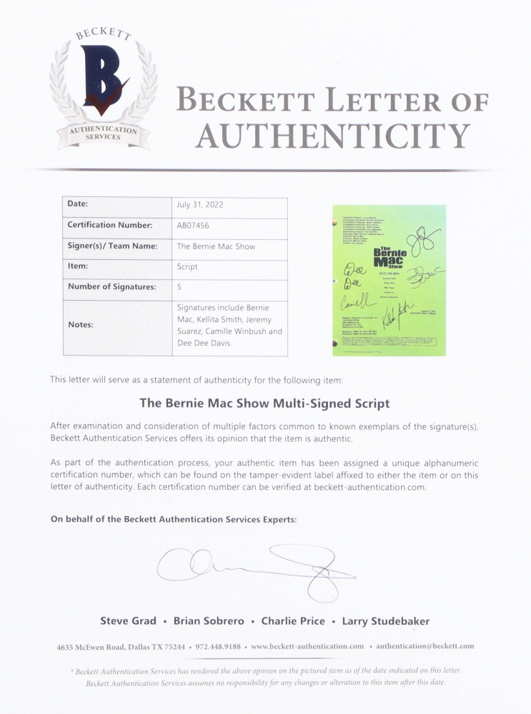 2002 "The Bernie Mac Show" Script Cast-Signed by (5) with Bernie Mac ...