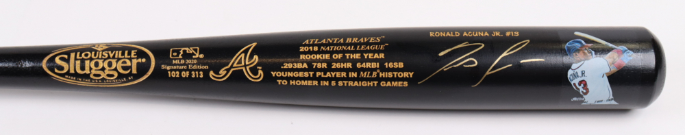 Ronald Acuna Jr. Signed Louisville Slugger Career Highlight Stat ...