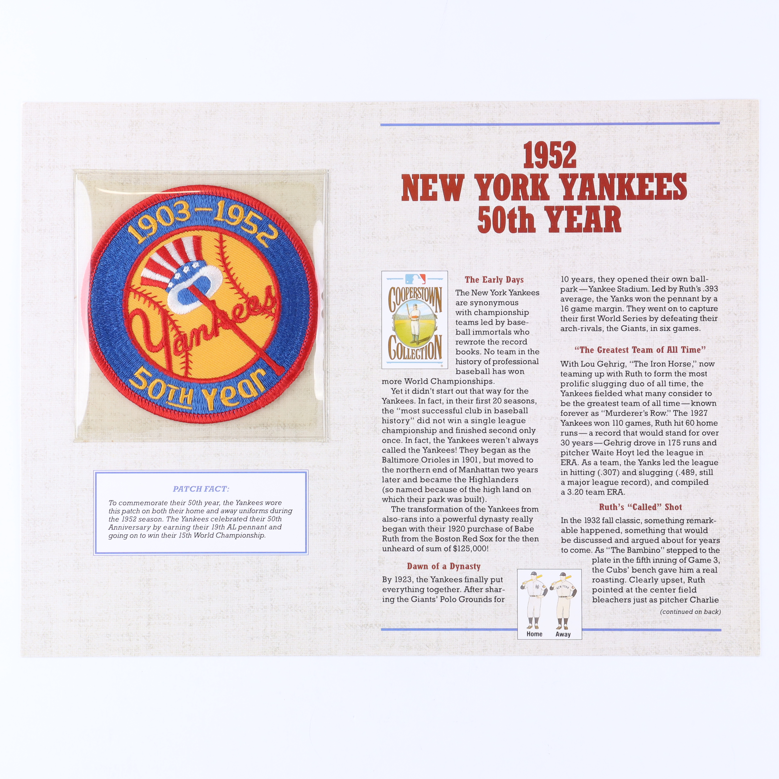 1952 Yankees 50th Year Cooperstown Collections Statistics Commemorative ...
