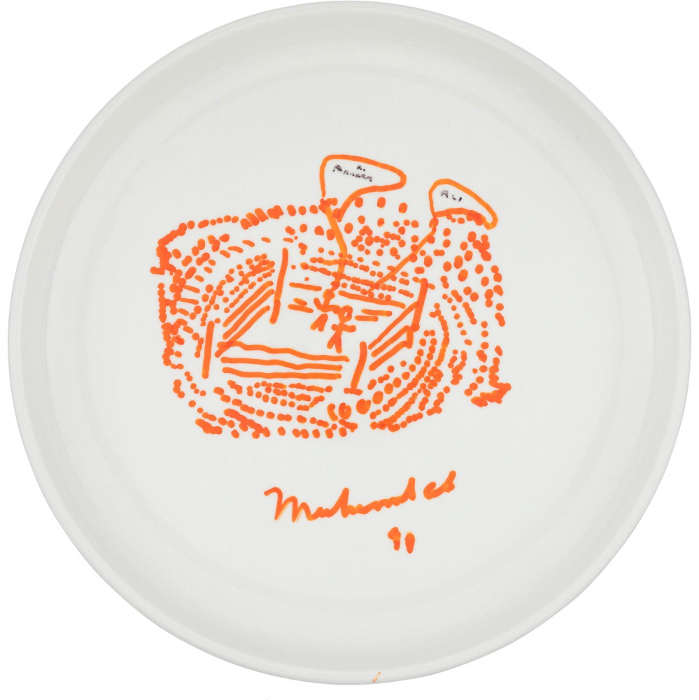 Muhammad Ali Twice-Signed Plate with Original Artwork (PSA & Beckett ...