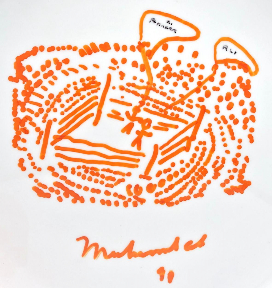 Muhammad Ali Twice-Signed Plate with Original Artwork (PSA & Beckett ...