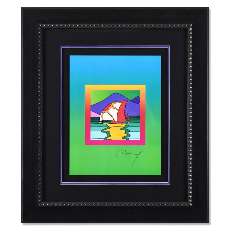 Peter Max Signed "Sailboat East on Blends" 30x26 Custom Framed ...