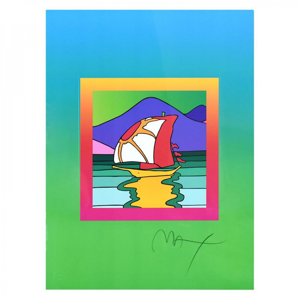 Peter Max Signed "Sailboat East on Blends" 30x26 Custom Framed ...